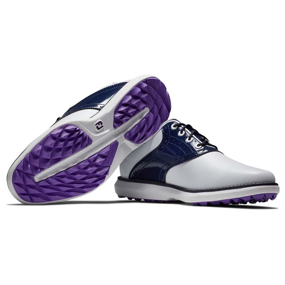 FootJoy Ladies FJ Traditions Spikeless Shoes White - Navy - Purple