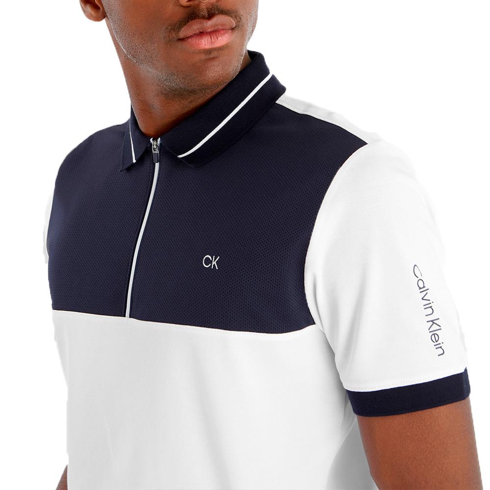 Calvin Klein Golf Gents Whitman Zipped Polo Shirt White - Navy