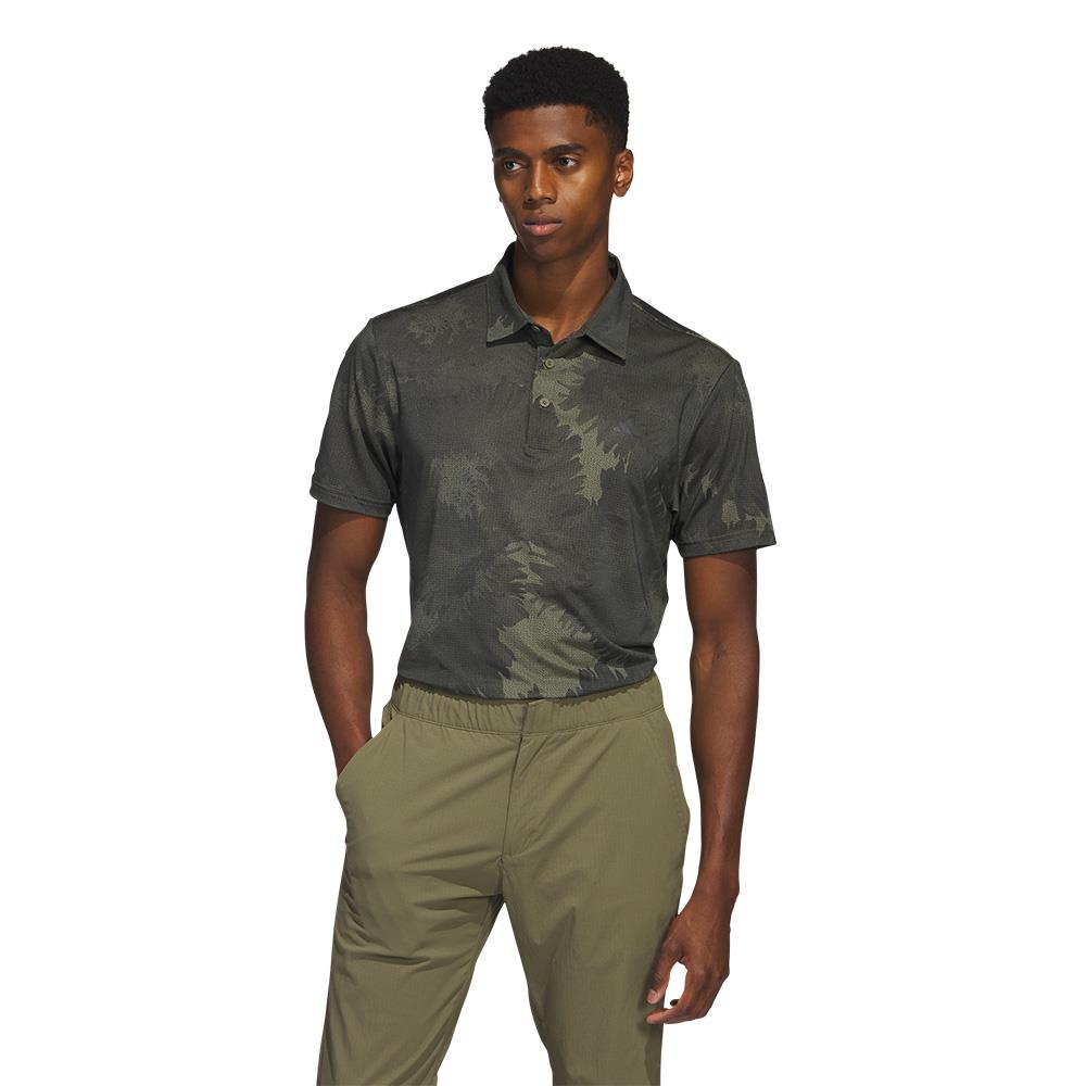 adidas Gents Flower Mesh Polo Shirt Olive Strata - Black