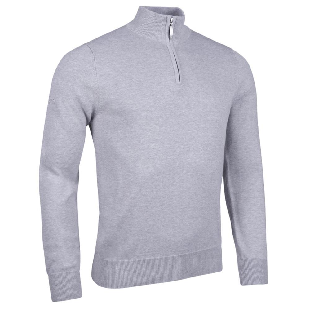 Glenmuir Gents Devon Zip Neck Lightweight Cotton Sweater Light Grey