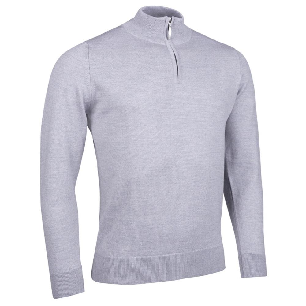 Glenmuir Gents Jasper Zip Neck Merino Wool Sweater Light Grey