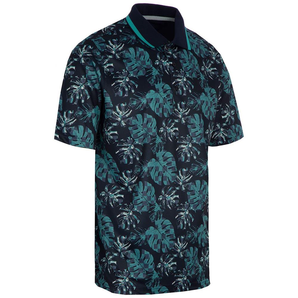 Proquip Gents Sub-7 Leaf Print Polo Shirt Navy Porcelain