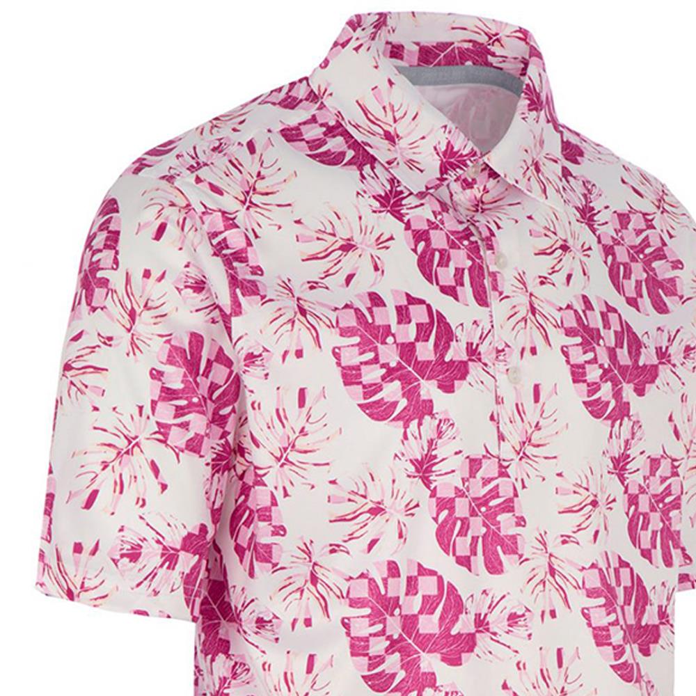 Proquip Gents Sub-7 Leaf Print Polo Shirt White Festival Fuchsia