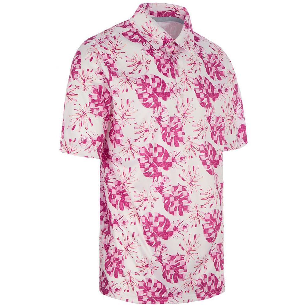 Proquip Gents Sub-7 Leaf Print Polo Shirt White Festival Fuchsia