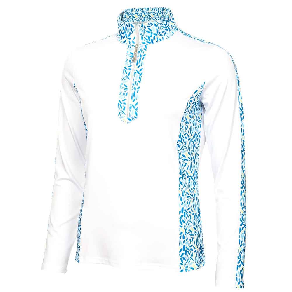 Green Lamb Ladies Kaz Long Sleeve Raglan Print Zip Neck Top White Zing