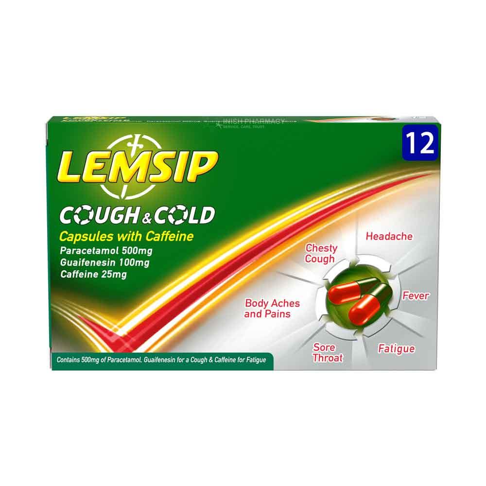 Lemsip Cough And Cold Capsules With Caffeine 12 Pack | Inish Pharmacy ...