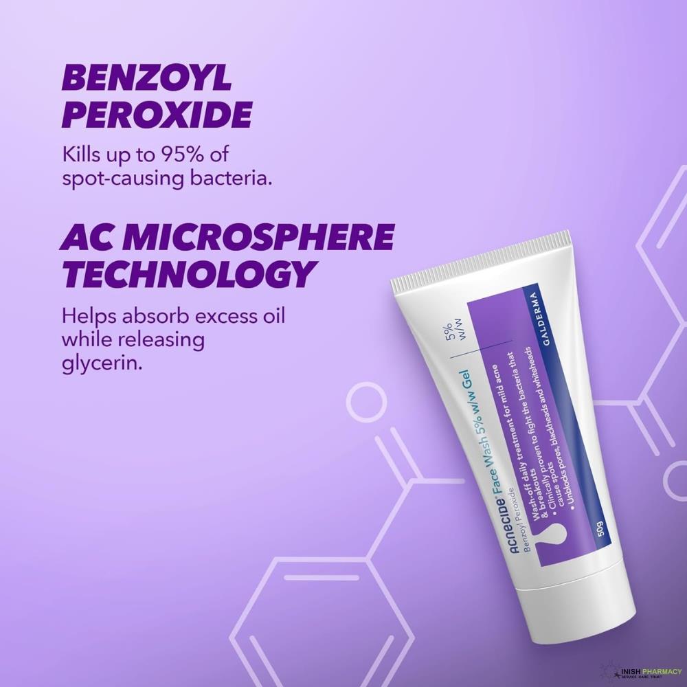 Acnecide 5% Benzoyl Peroxide Acne Treatment Wash Gel 50g | Inish ...