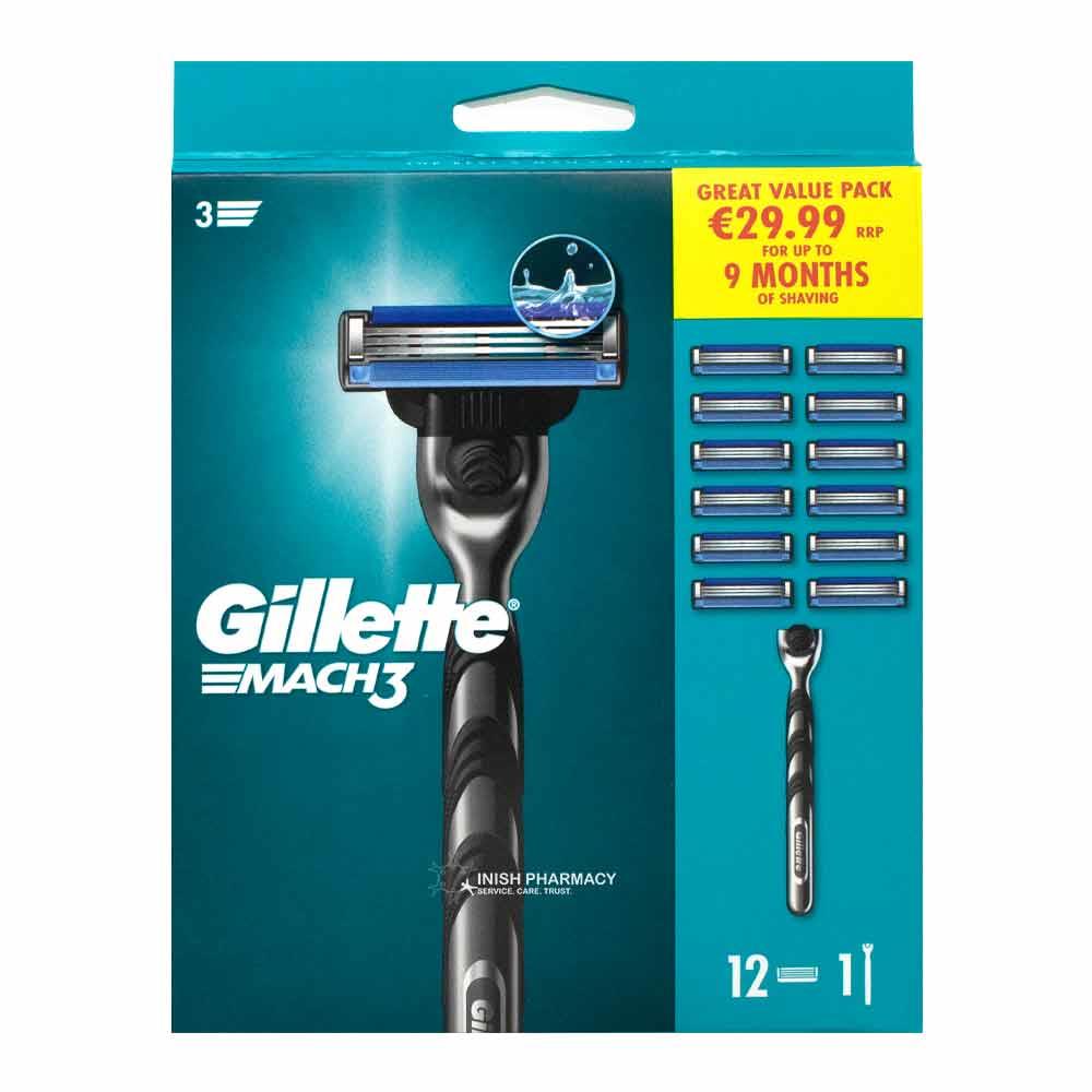 Gillette Mach 3 - Big Blade Pack - 12 Pack | Inish Pharmacy | Ireland