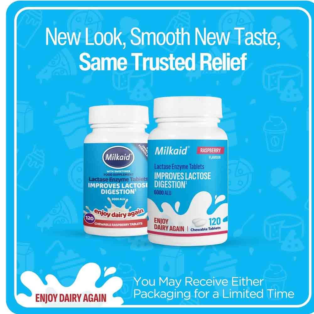Milkaid Lactase Enzyme Tablets Raspberry Flavour 60 Pack | Inish ...