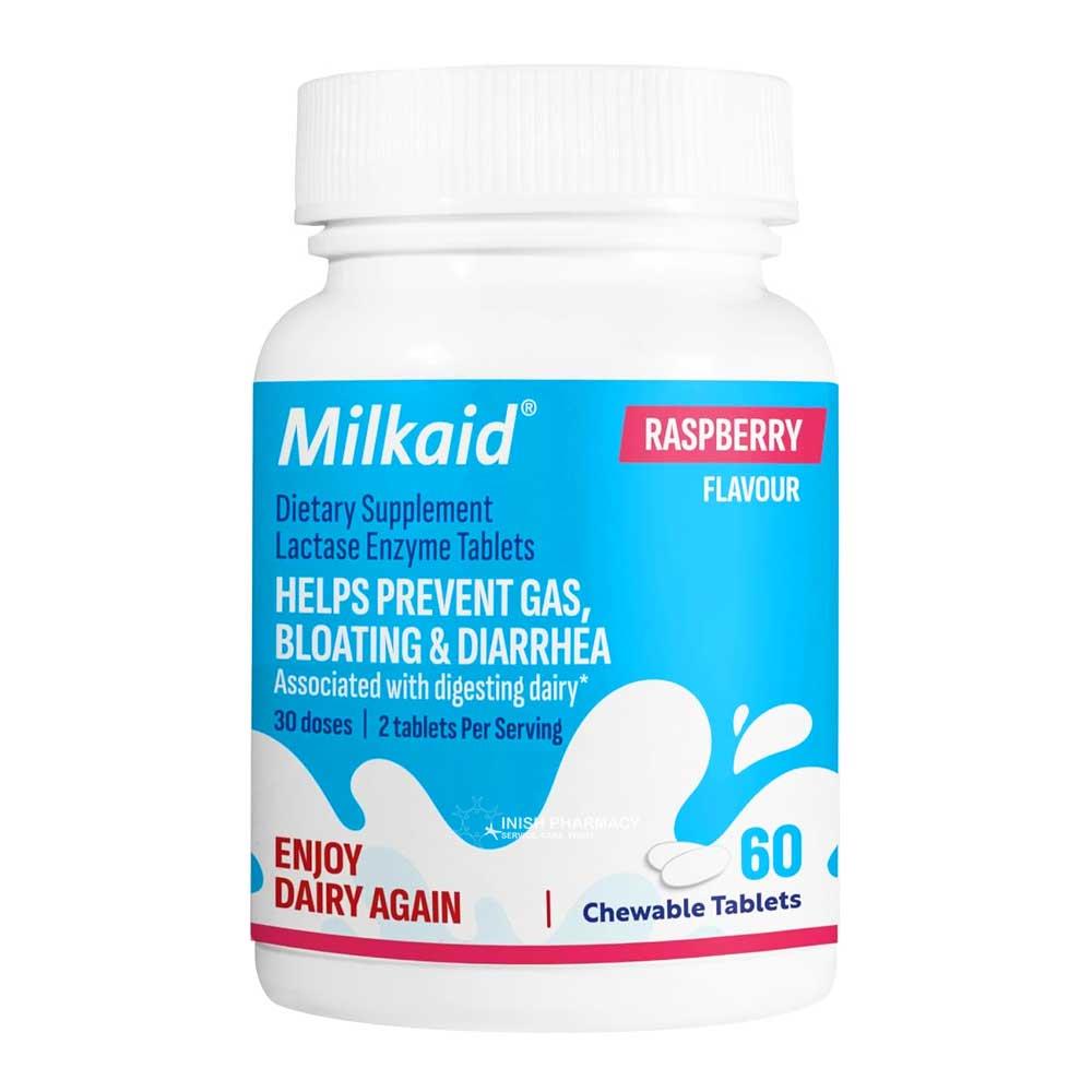 Milkaid Lactase Enzyme Tablets Raspberry Flavour 60 Pack | Inish ...