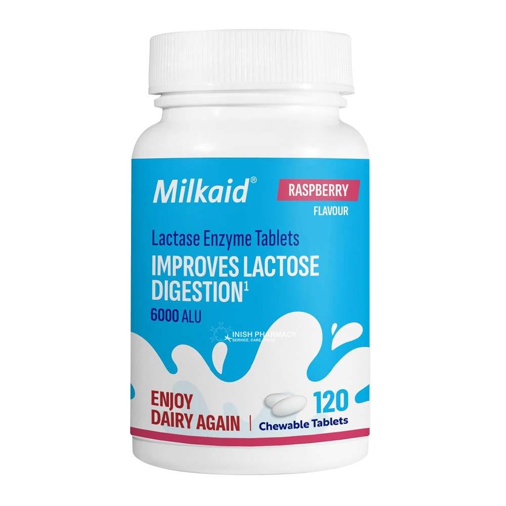 Milkaid Lactase Enzyme Tablets Raspberry Flavour 120 Pack | Inish ...