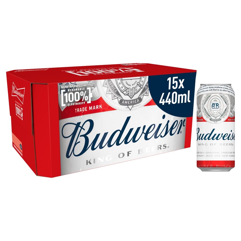 Budweiser Lager 15 x 440ml Cans | Buy now at Carry Out Off Licence