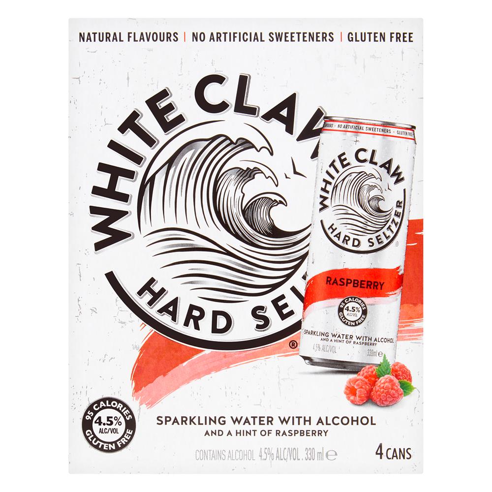 White Claw Hard Seltzer Raspberry 4 x 330ml Cans | Buy now at Carry Out ...