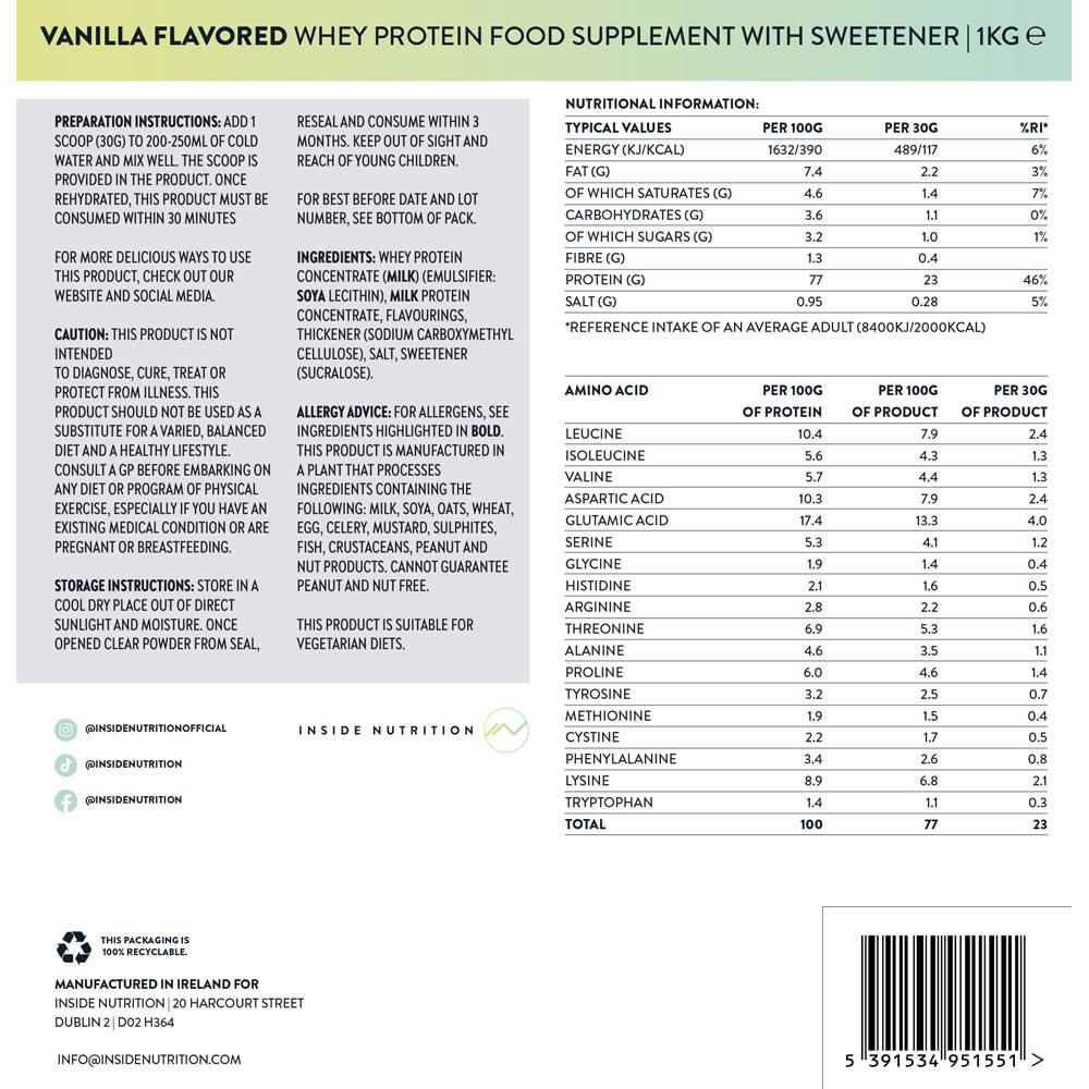 Inside Nutrition Whey Protein Powder 1kg – Vanilla | Inside Nutrition ...