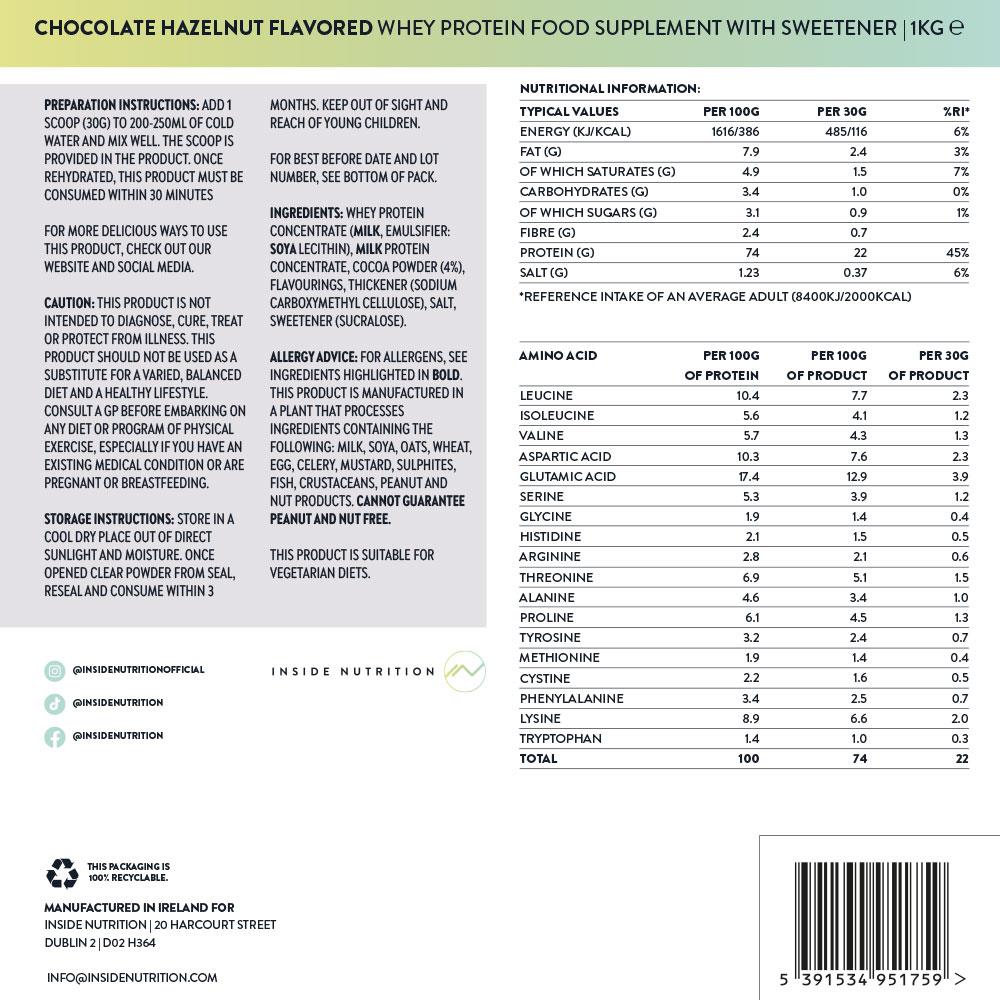 Inside Nutrition Whey Protein Powder 1Kg – Chocolate Hazelnut | Inside ...