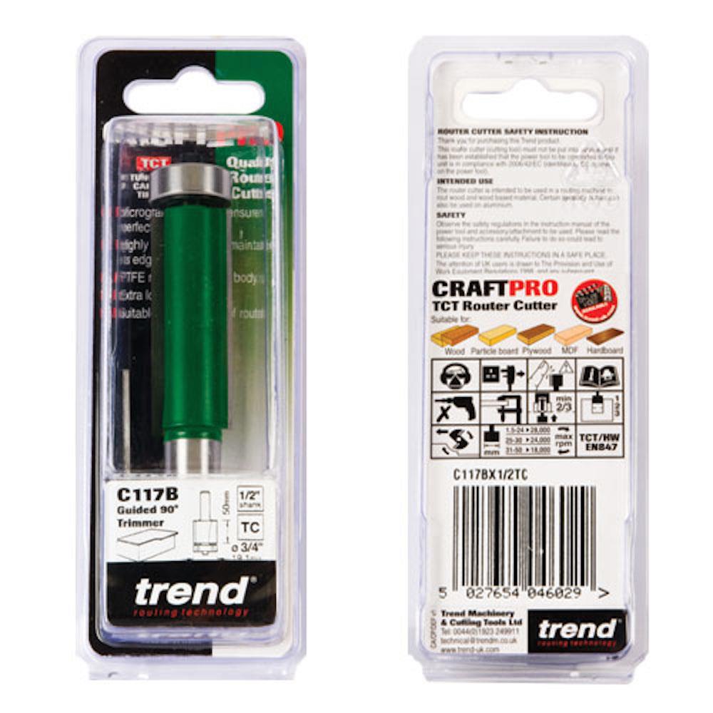 Trend Guided trimmer 19.1mm diameter - C117BX1/2TC | Powertool.ie | Ireland
