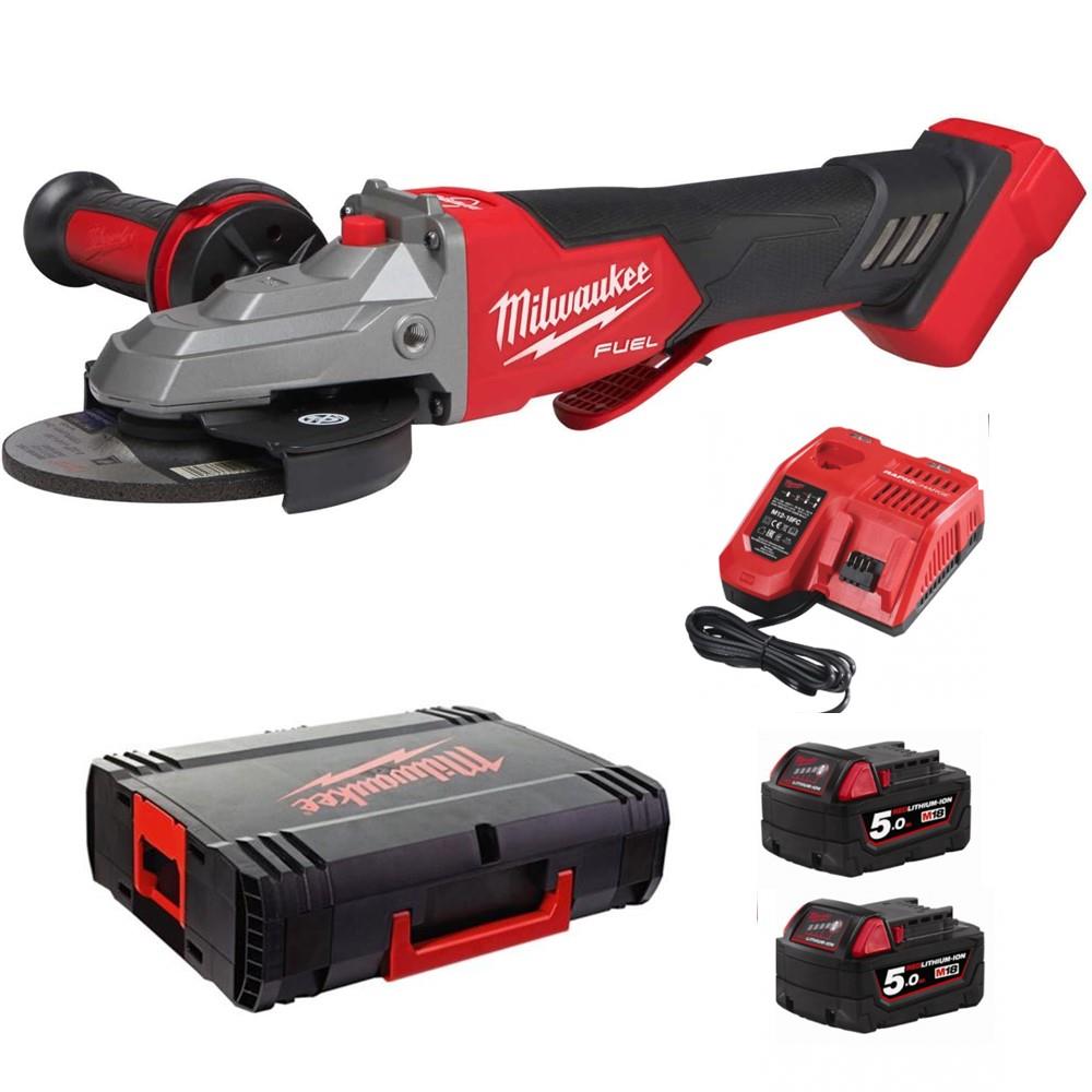 Milwaukee M18FSAGF125XPDB-502X 18V Flathead Angle Grinder 125mm (2x5Ah ...