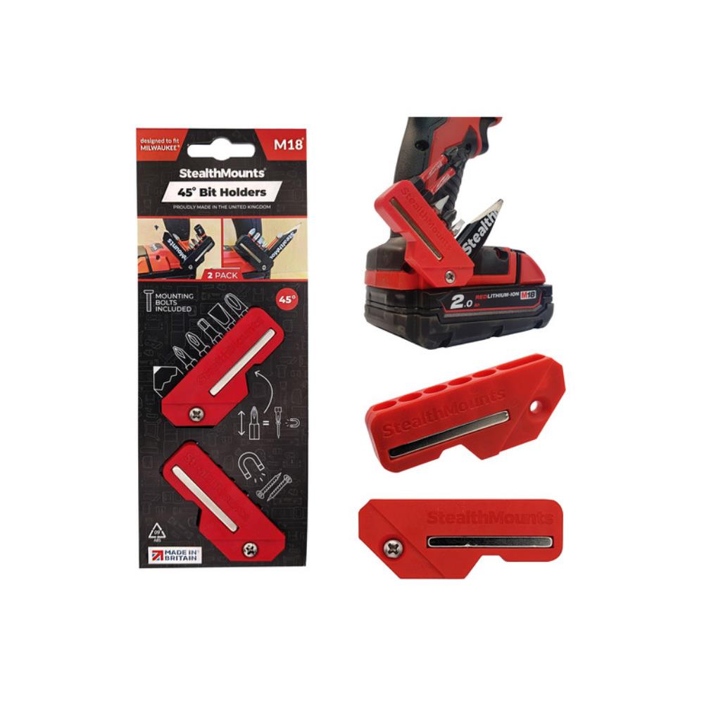 Stealth Mounts Milwaukee 18v Angled Bit Holder (2 Pack) BH-M18-45-RED ...