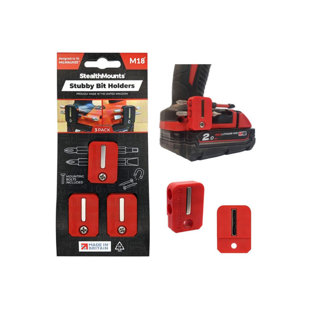 Stealth Mounts Milwaukee 18v Stubby Bit Holder (3 Pack) BH-M18-S-RED ...