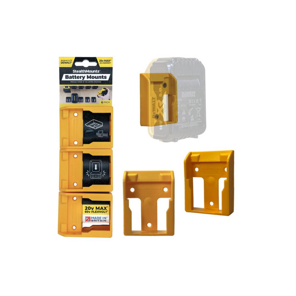 Stealth Mounts Dewalt 18v Battery Mounts (6 Pack) BM-DW20-YLW-6 ...