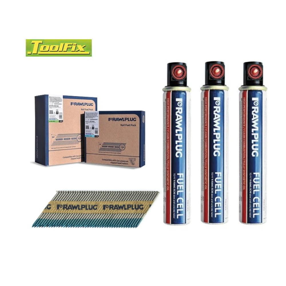 Rawlplug 2.8 x 51mm Galvanised Ring Shank Nails & Fuel Pack (3300 + 3 ...