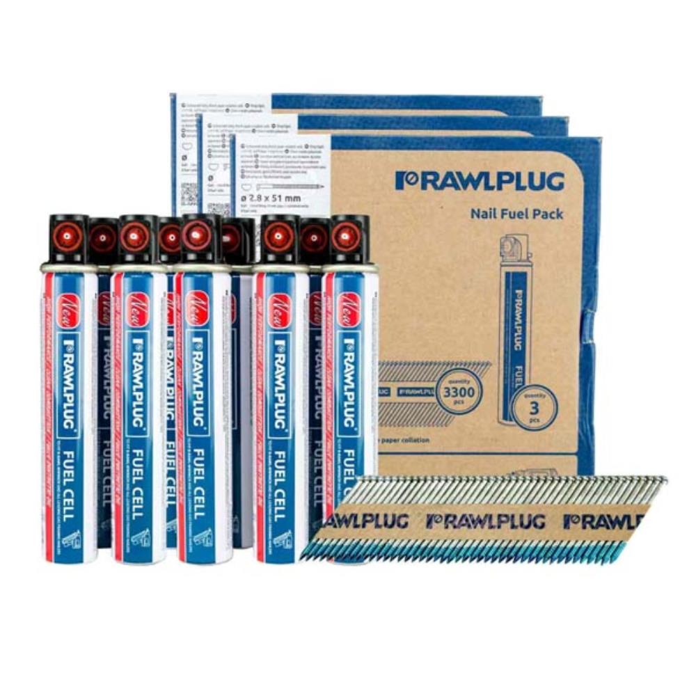 Rawlplug 3.1 x 75mm Galvanised Ring Shank Nails & Fuel Pack (2200 + 2 ...