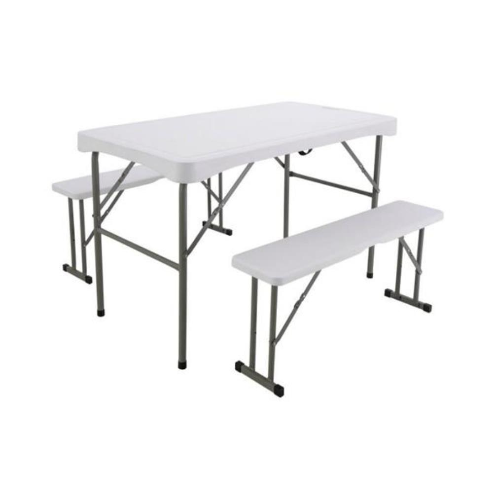 Garden Collection Folding White Table With 2 Benches |EEC Homevalue ...