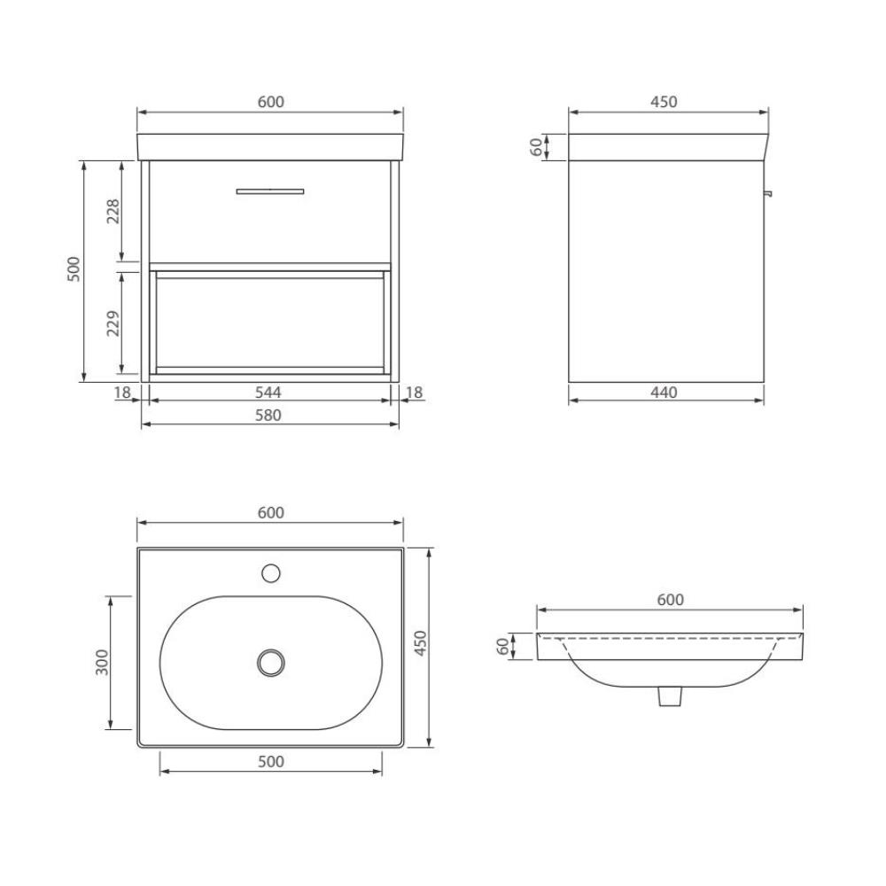 Sonas Malmo 60Cm 1 Drawer Open Shelf Unit Matt Night Sky Blue Matt ...