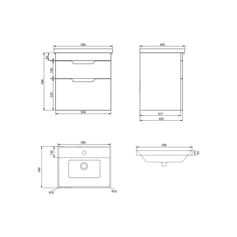 Sonas Freya 60Cm 2 Drawer Ocean Blue Wall Hung Vanity Unit |EEC ...