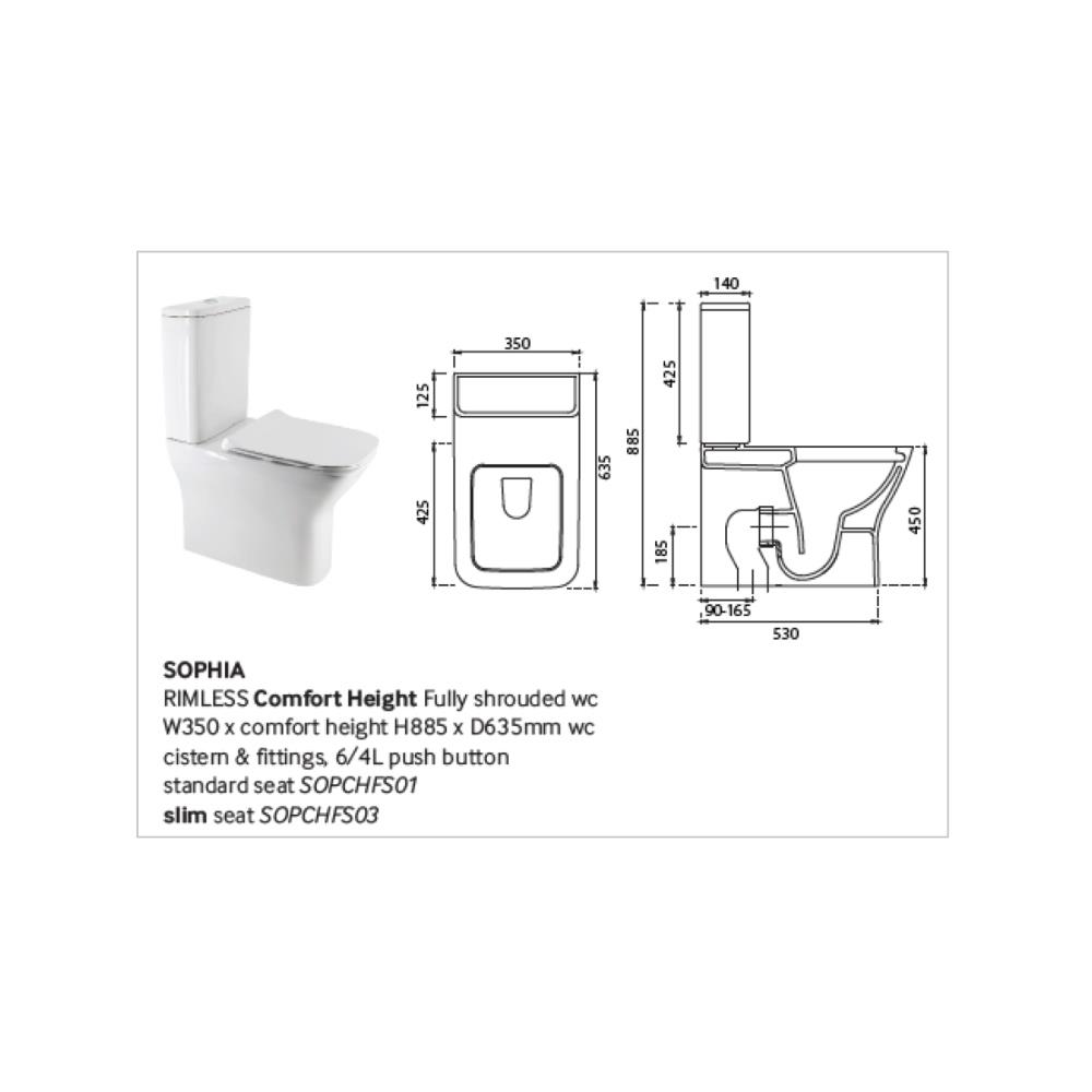 Sonas Sophia Comfort Height Fully Shrouded WC - Soft Close Seat |EEC ...