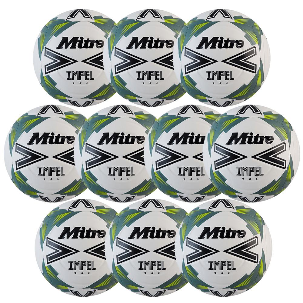 Mitre Impel One Training Football | Size 5 | Pack of 10 - White/Green ...