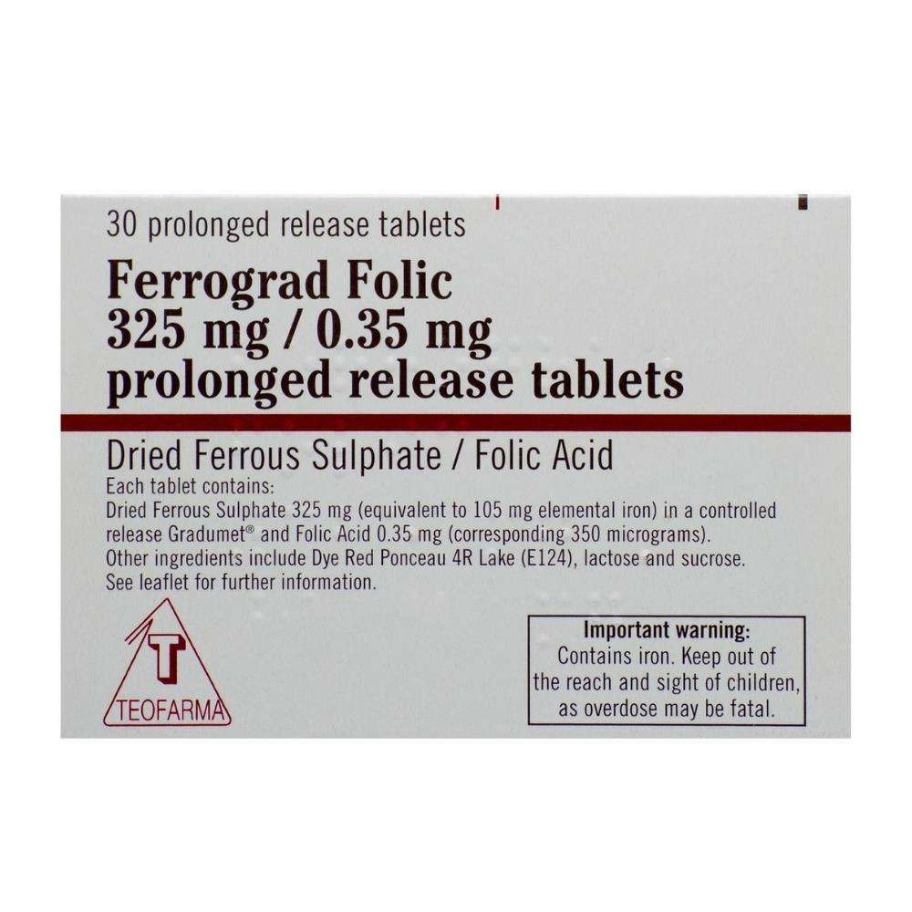 FERROGRAD FERROGRAD FOLIC 325MG/0.35MG PROLONGED RELEASE TABLETS 30 ...